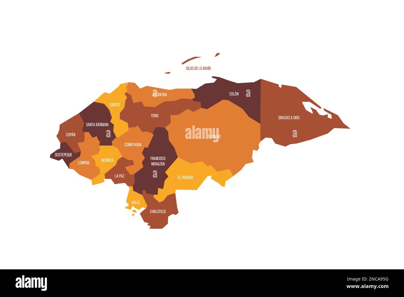 Honduras political map of administrative divisions - departments. Flat ...