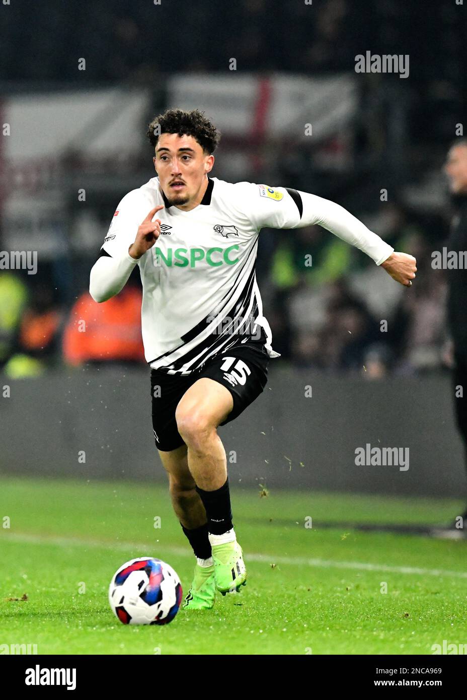 Derby, UK. 14th Feb, 2023. Haydon Roberts (Derby County) during the EFL ...
