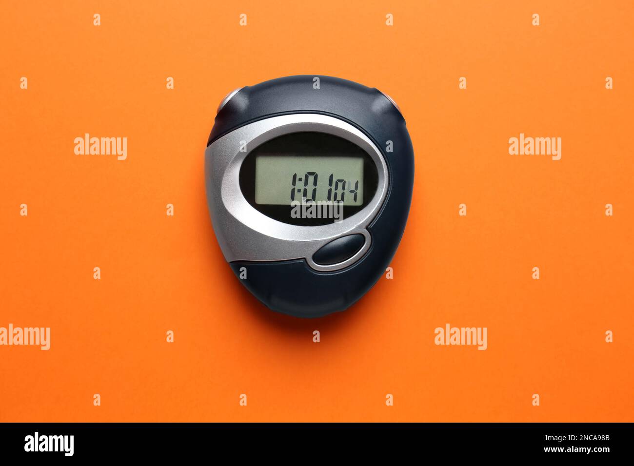 Digital timer on orange background, top view Stock Photo - Alamy
