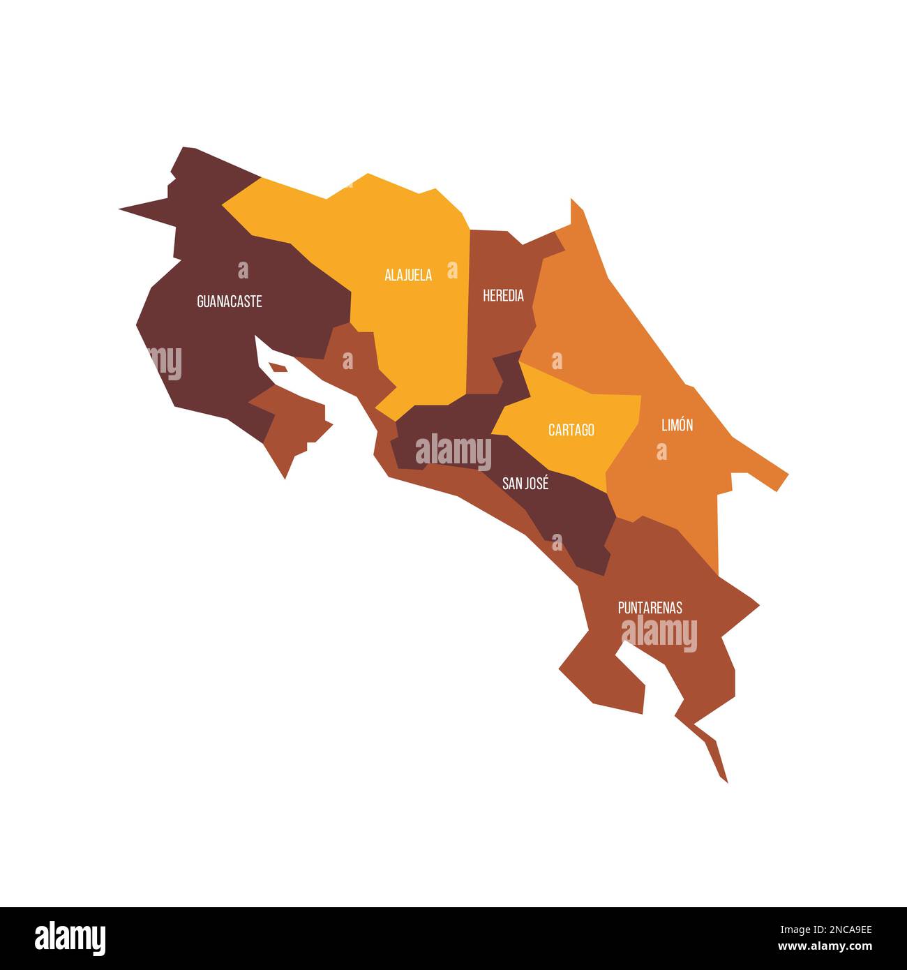 Costa Rica political map of administrative divisions - provinces. Flat ...