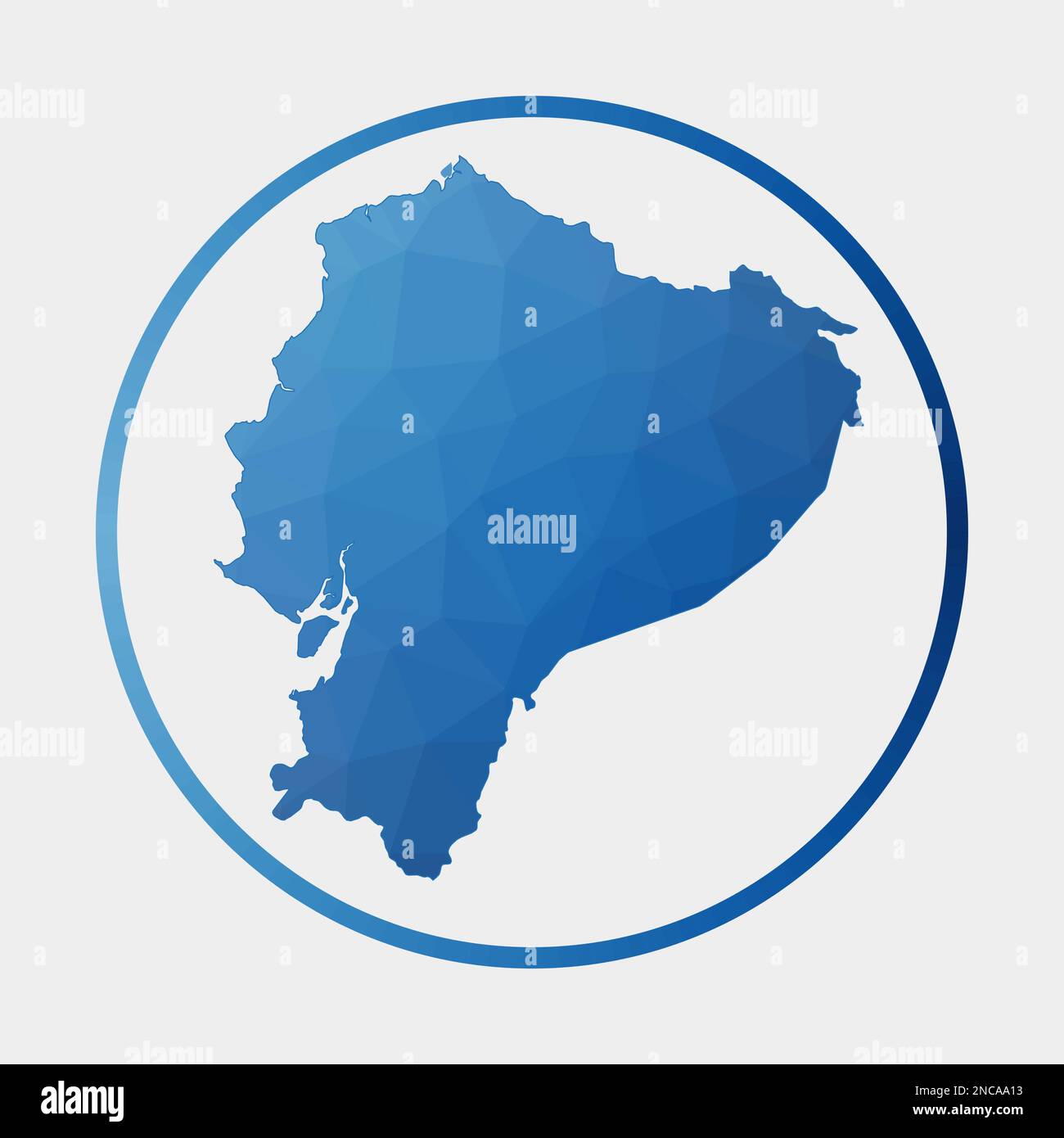 Ecuador icon. Polygonal map of the country in gradient ring. Round low ...