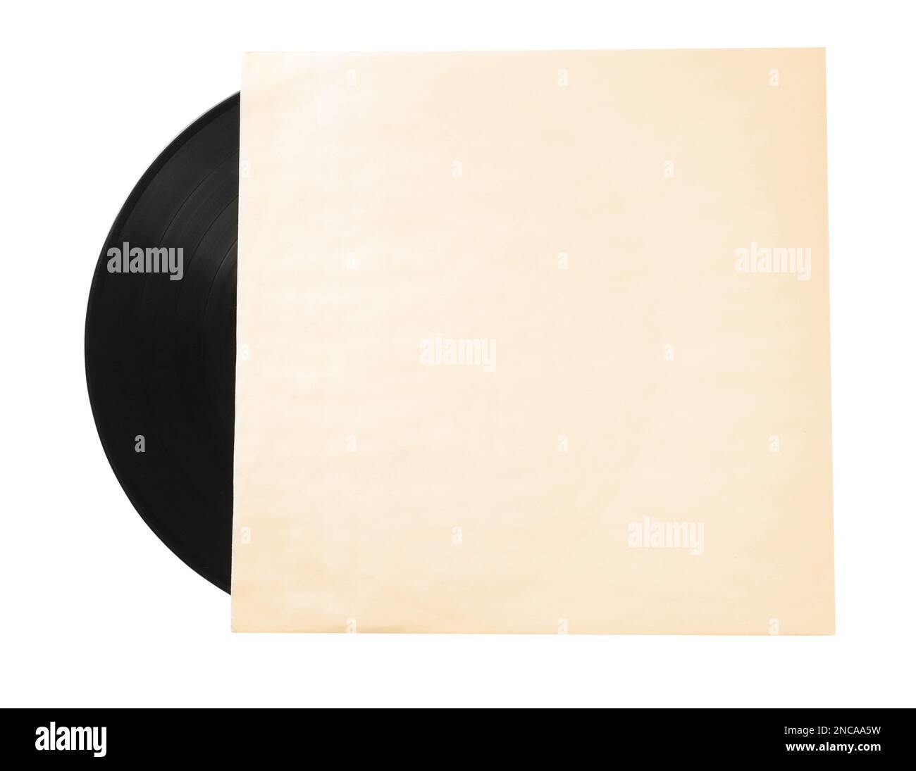 Vintage vinyl record in paper sleeve on white background, top view ...