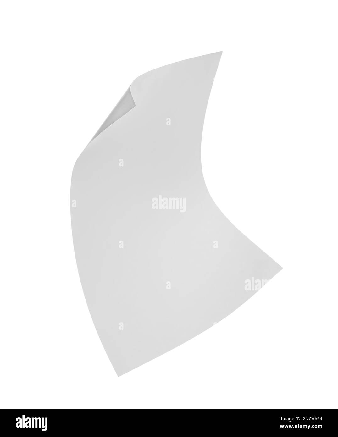 Flying blank paper sheet isolated on white Stock Photo - Alamy