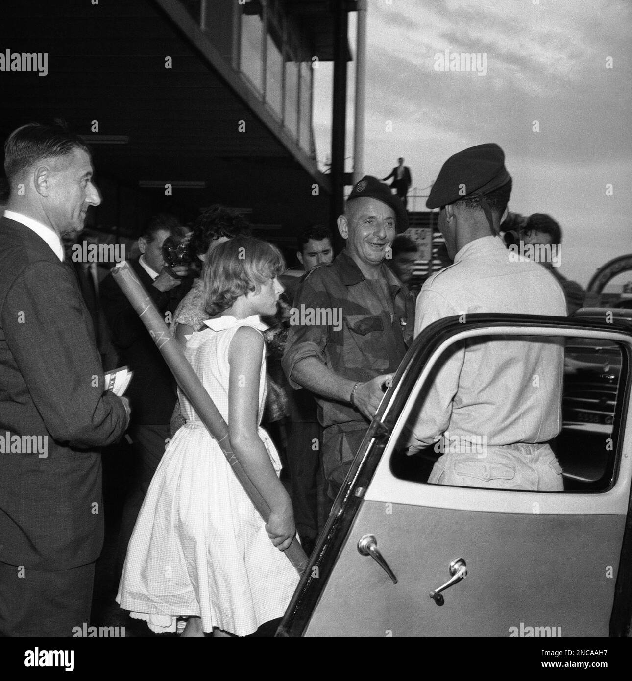 French Colonel Marcel Bigeard, known as Bruno, arriving at Orly, France ...