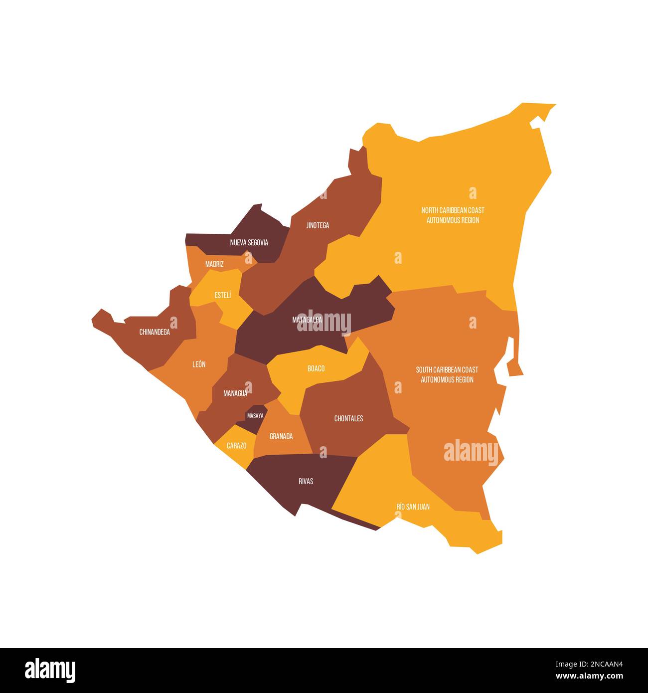 Nicaragua political map of administrative divisions - departments and ...