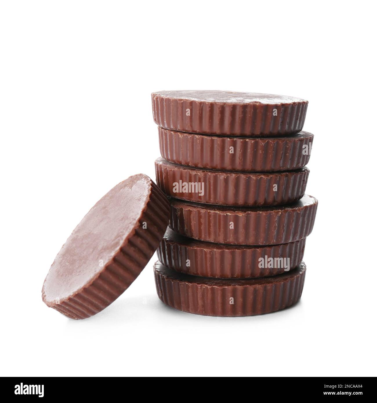 Delicious peanut butter cups on white background Stock Photo - Alamy