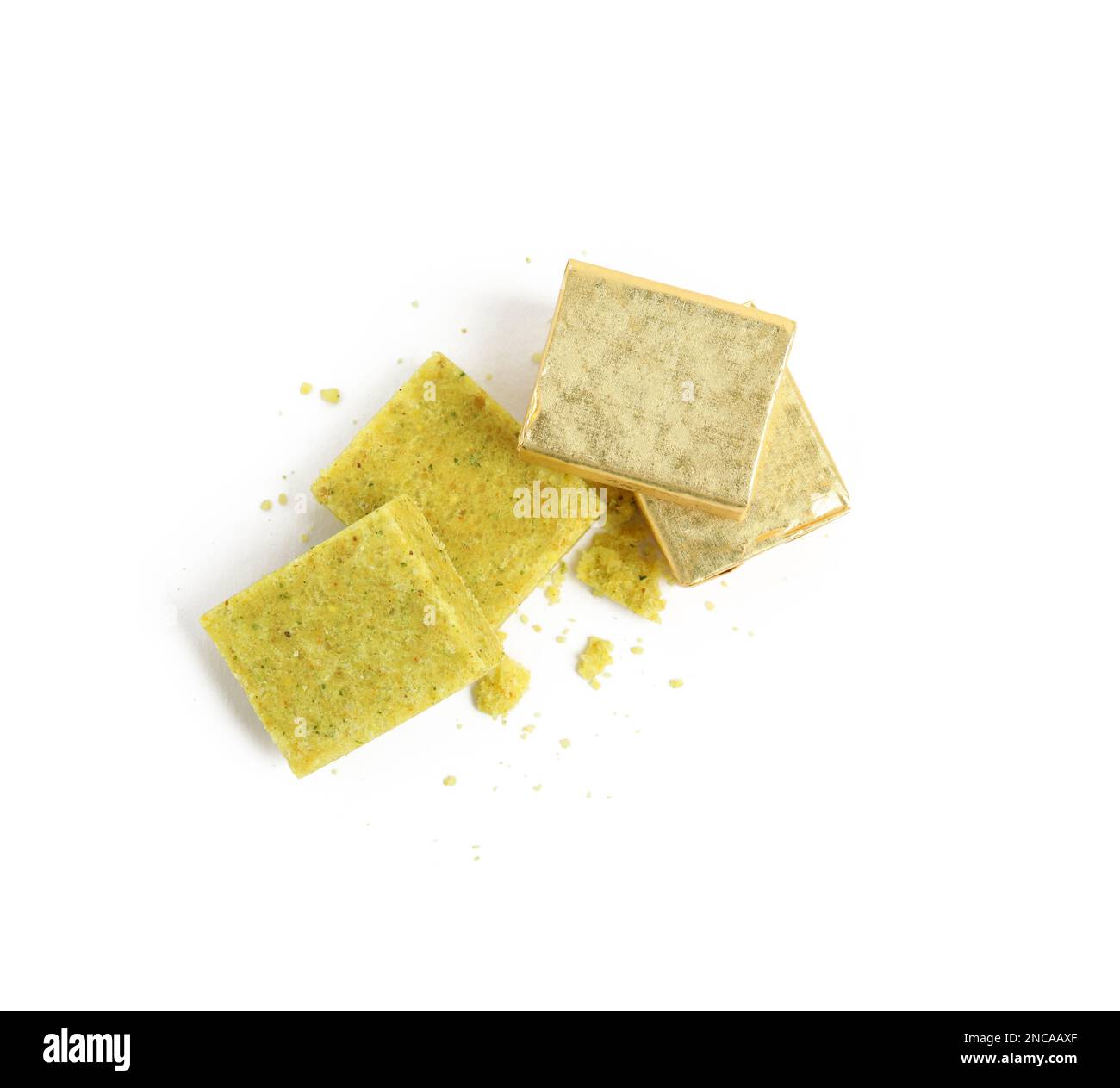 Bouillon cubes on white background, top view Stock Photo - Alamy