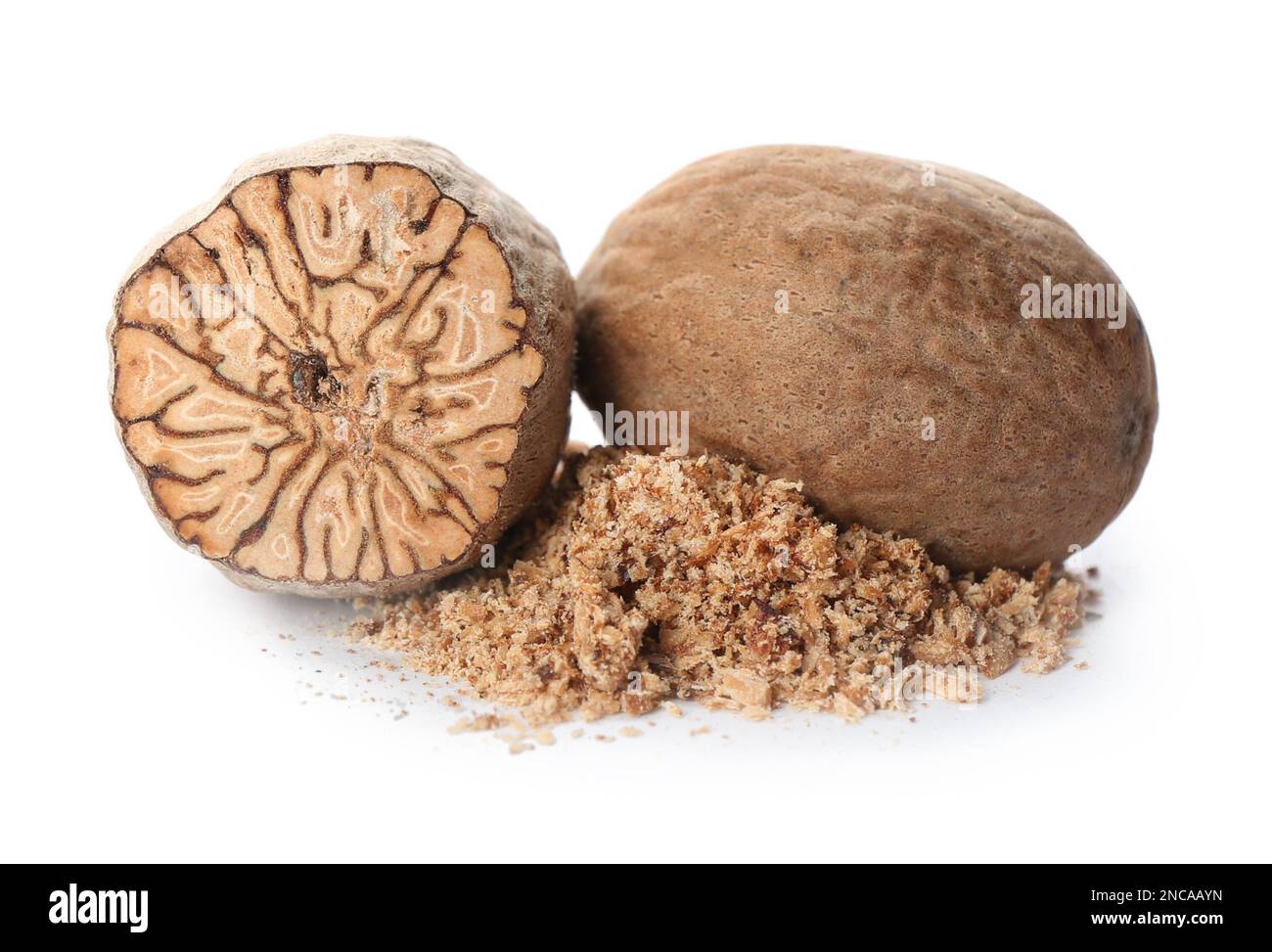 Grated nutmeg and seeds isolated on white Stock Photo - Alamy