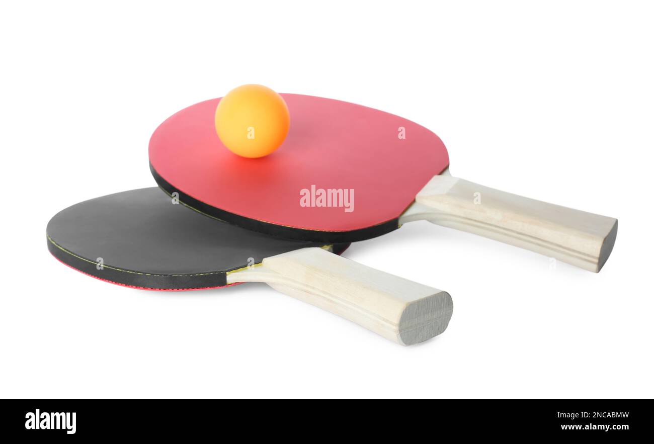 Ping pong rackets and ball isolated on white Stock Photo - Alamy