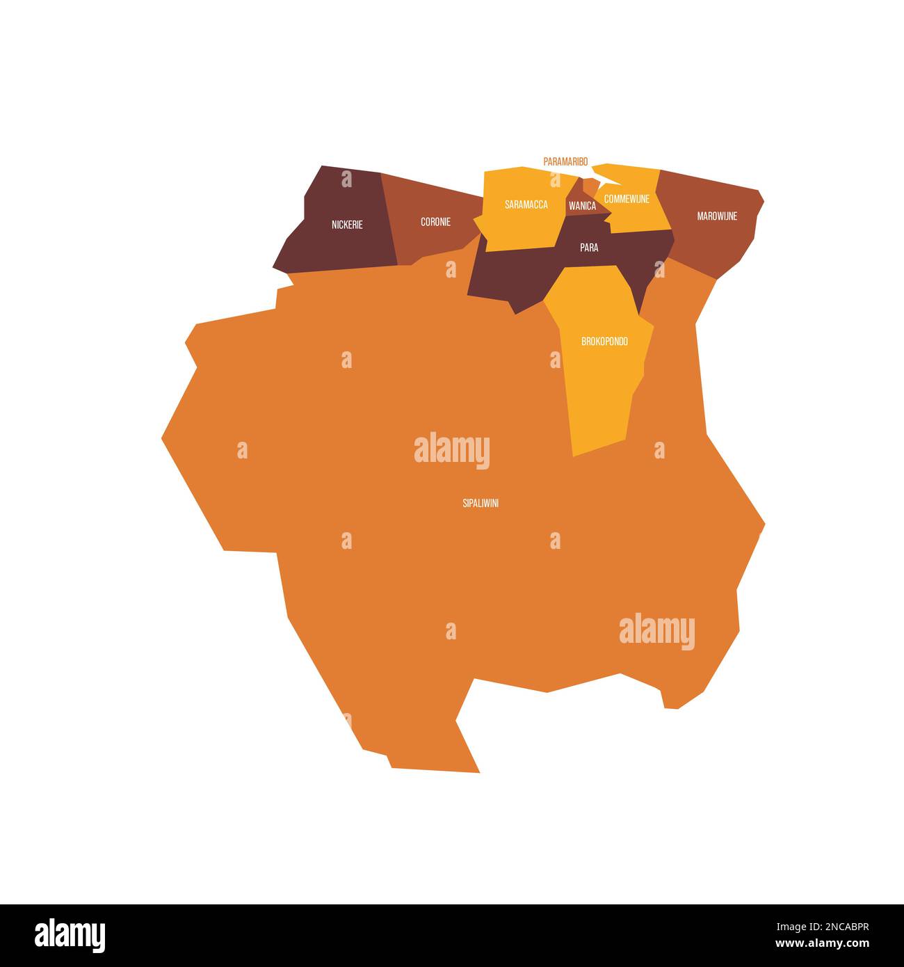 Suriname political map of administrative divisions - districts. Flat ...