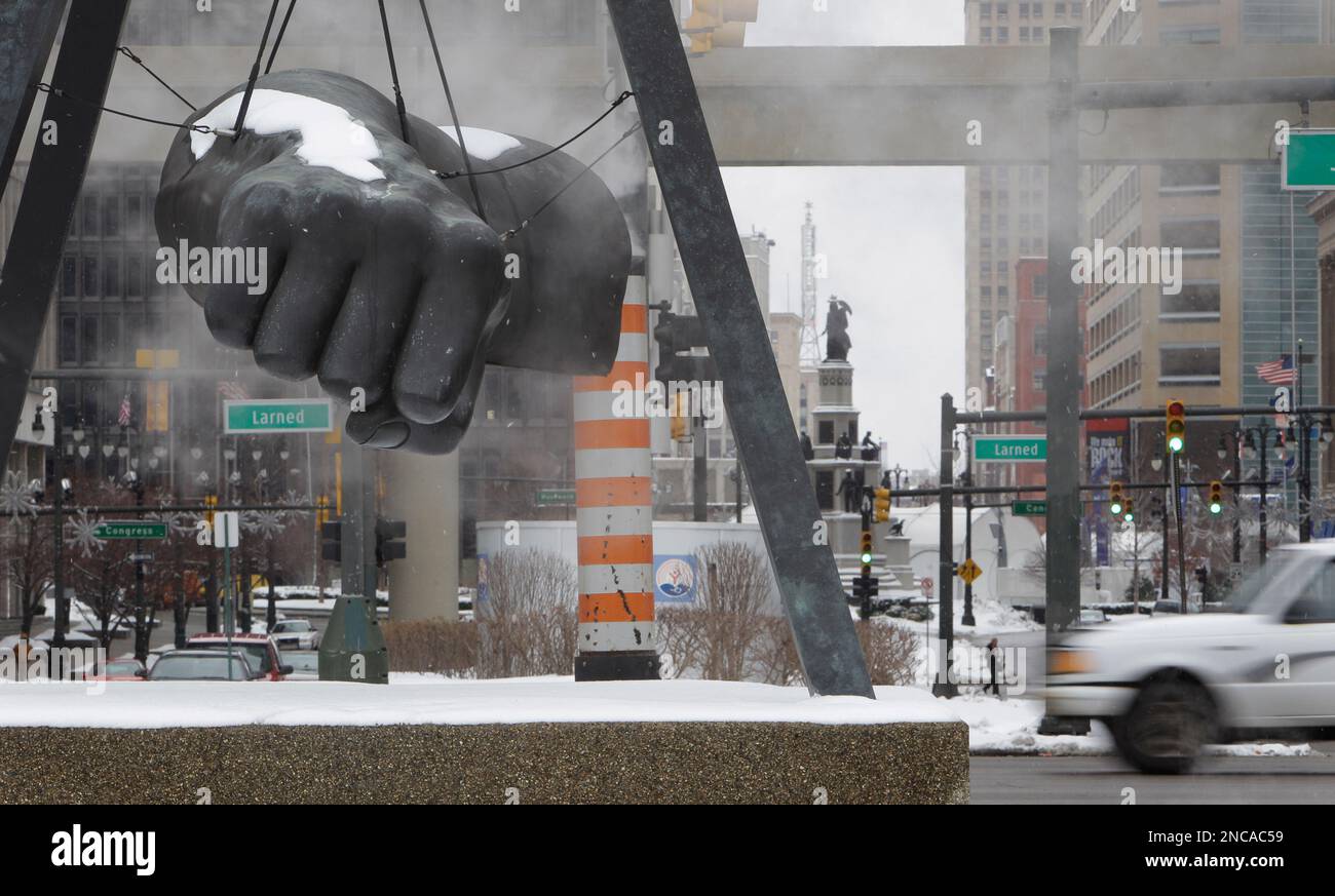 The Monument to Joe Louis is seen in Detroit, Monday, Feb. 7, 2011. One ...