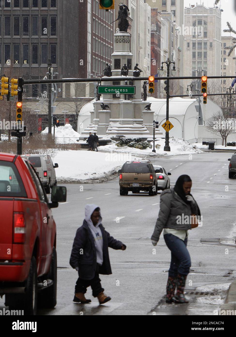 The view up Woodward Ave. is shown in Detroit, Monday, Feb. 7, 2011 ...