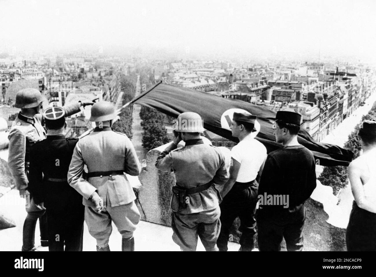 German army officers and French police viewing Paris from the top of ...
