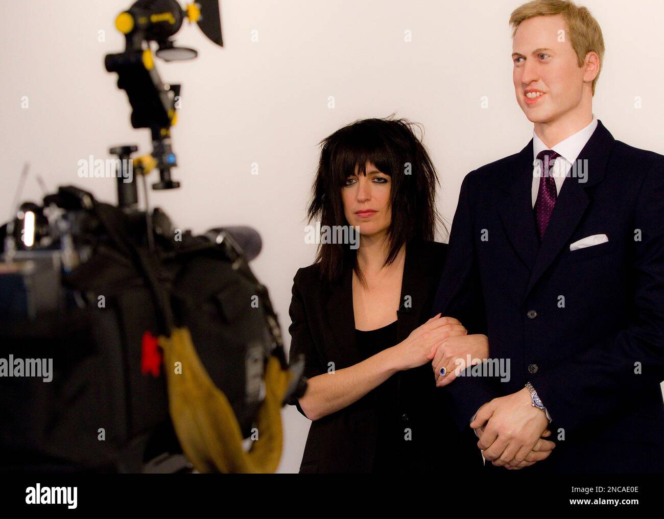 American artist Jennifer Rubell stands beside her life-sized wax statue ...