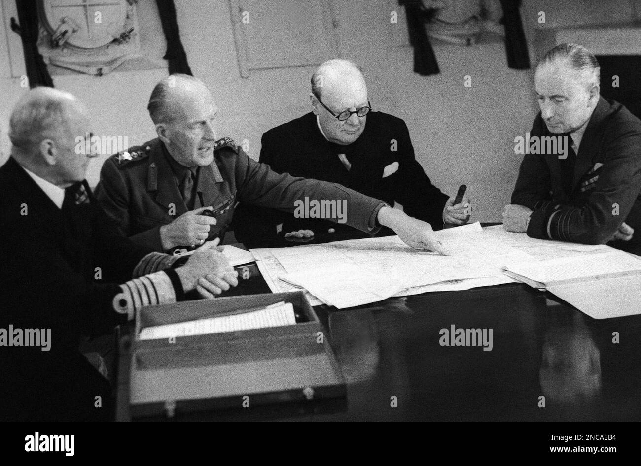 Britain's Prime Minister Winston Churchill and the three senior service ...