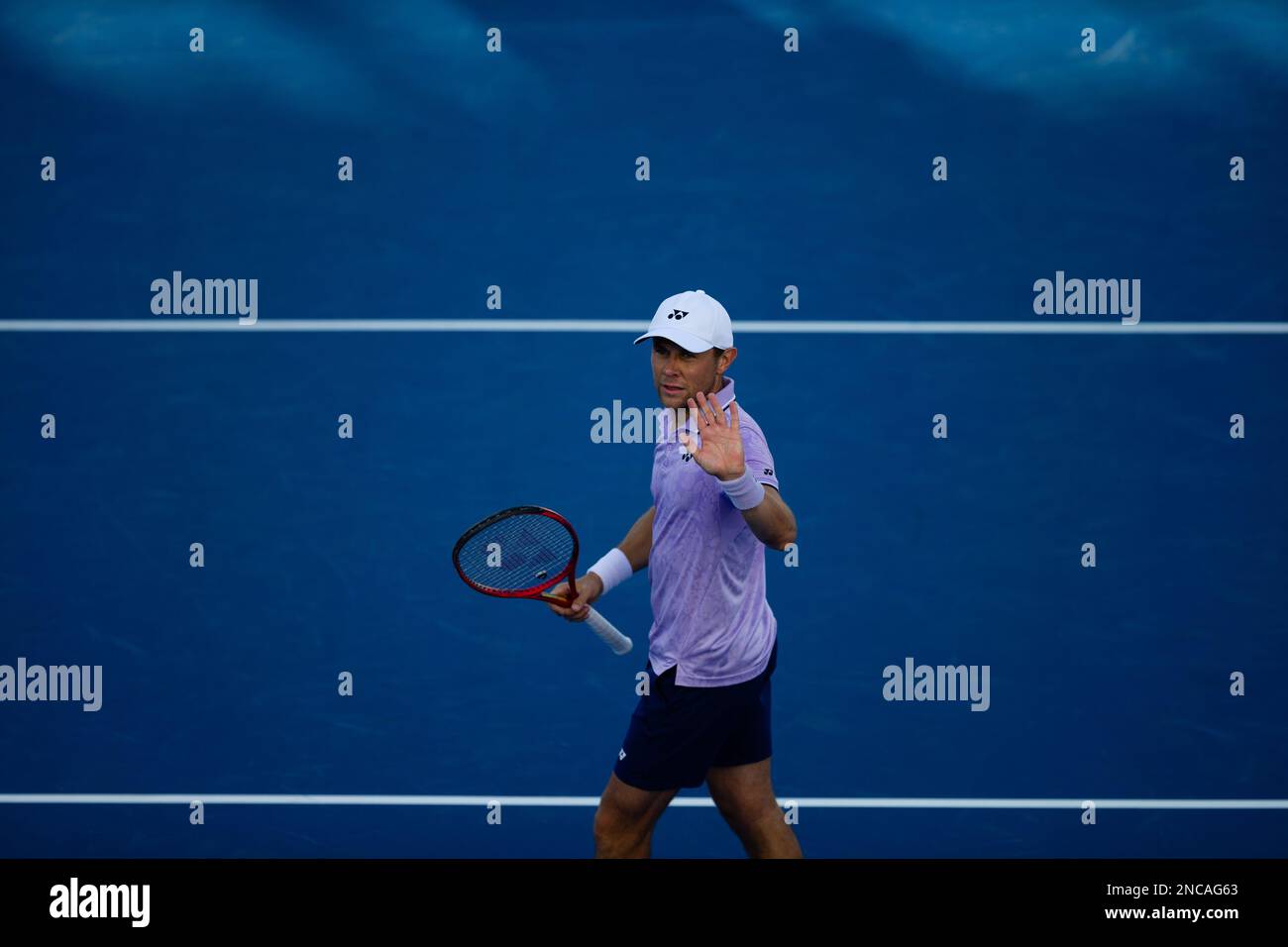 DELRAY BEACH, FL - FEBRUARY 14: Radu Albot of Moldova waves to the ...
