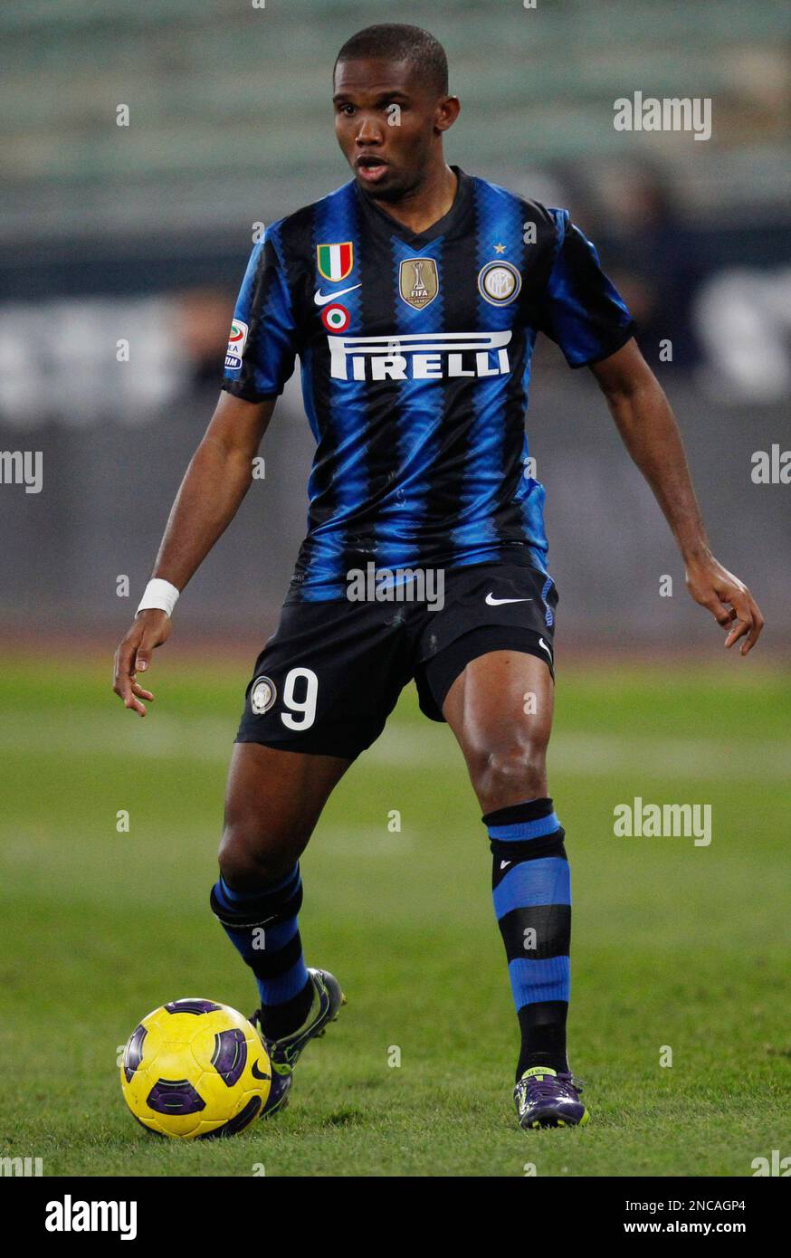 Inter Milan forward Samuel Eto'o, of Cameroon, controls the ball during ...