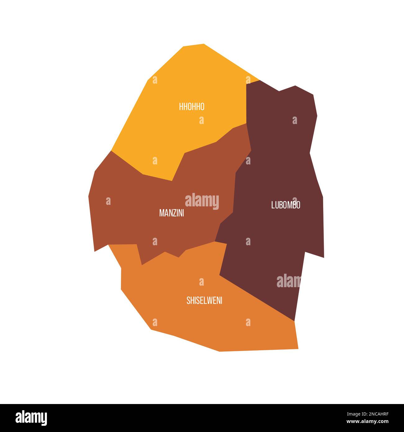 Eswatini political map of administrative divisions - regions. Flat ...