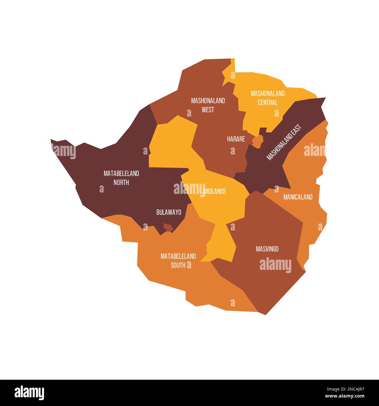 Zimbabwe political map of administrative divisions - provinces. Flat vector map with name labels ...