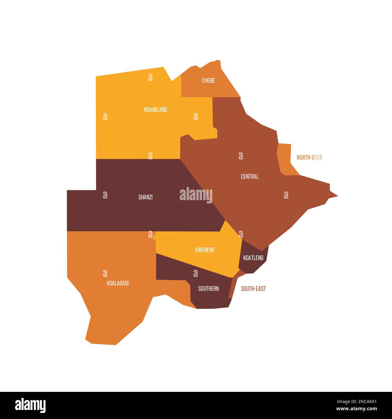 Botswana political map of administrative divisions - rural and urban ...