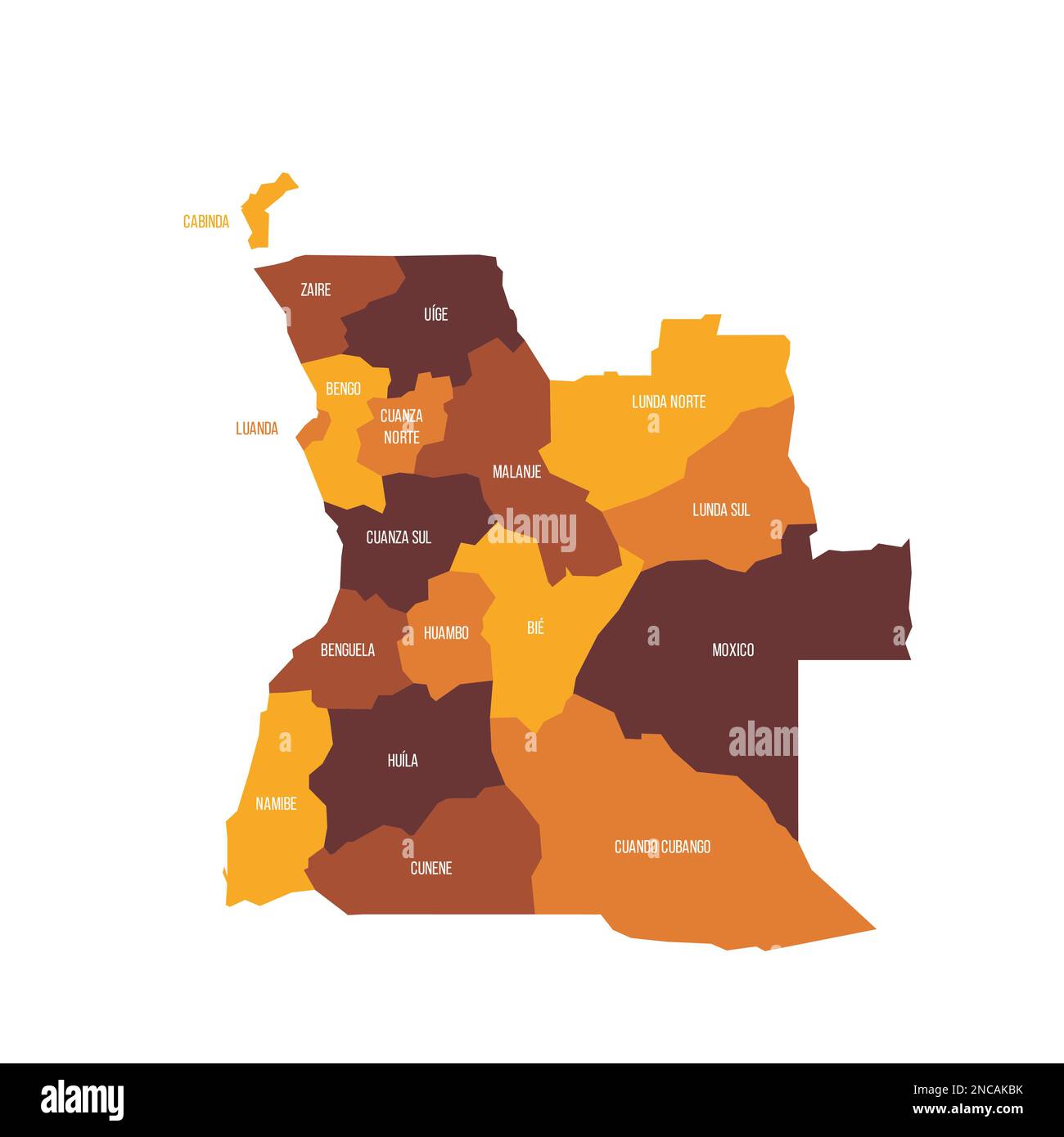 Angola political map of administrative divisions - provinces. Flat ...