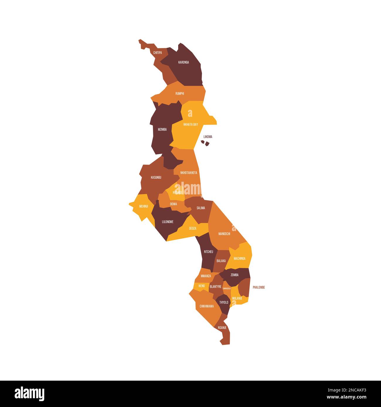 Malawi political map of administrative divisions - districts. Flat ...