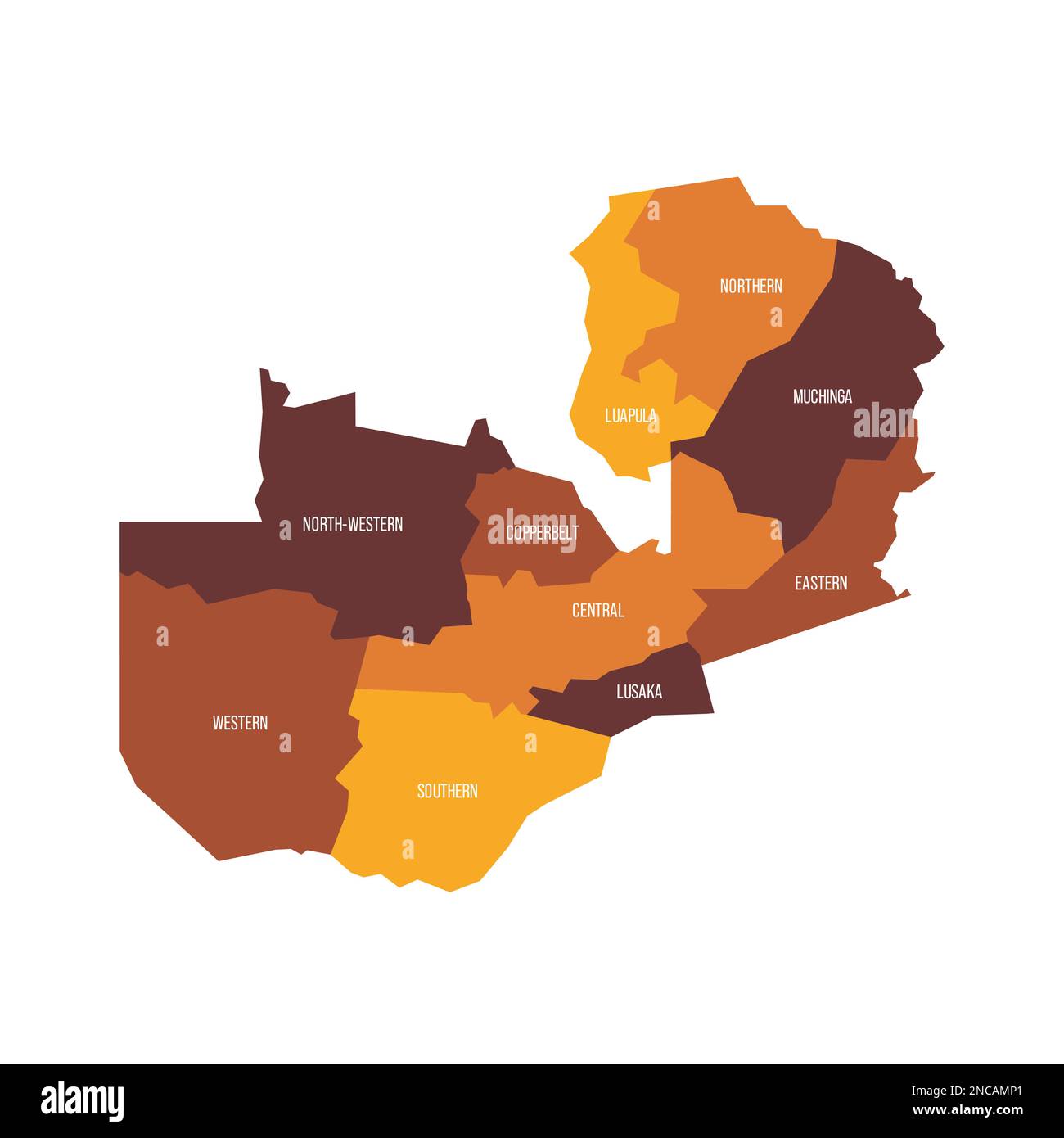 Zambia political map of administrative divisions - provinces. Flat ...
