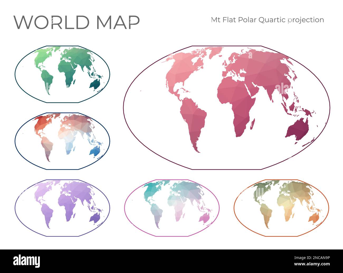 Low Poly World Map Set Mcbryde Thomas Flat Polar Quartic Pseudocylindrical Equal Area