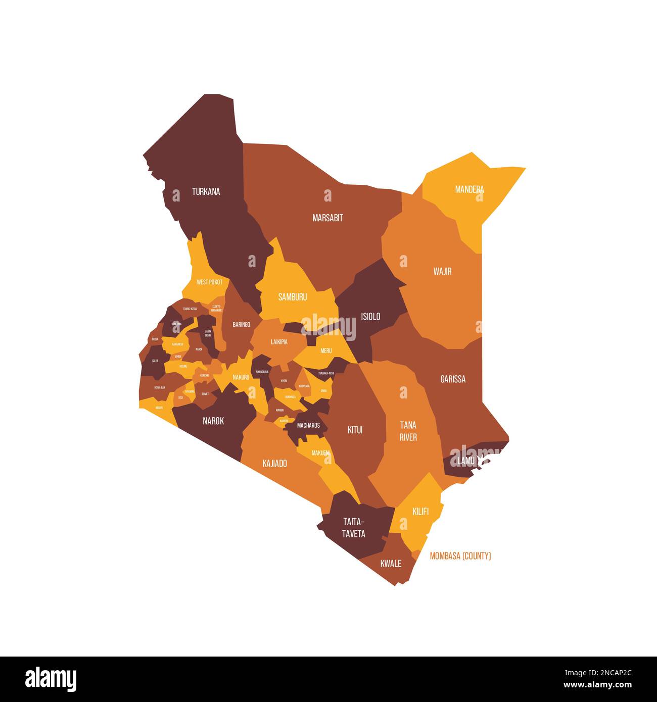 Kenya political map of administrative divisions - counties. Flat vector ...
