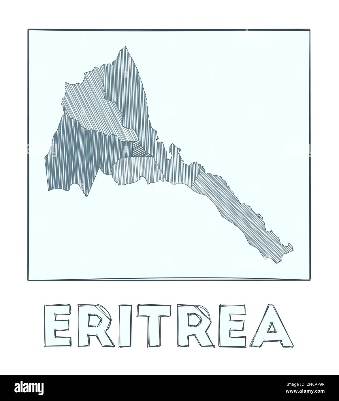 Sketch map of Eritrea. Grayscale hand-drawn map of the country. Filled ...