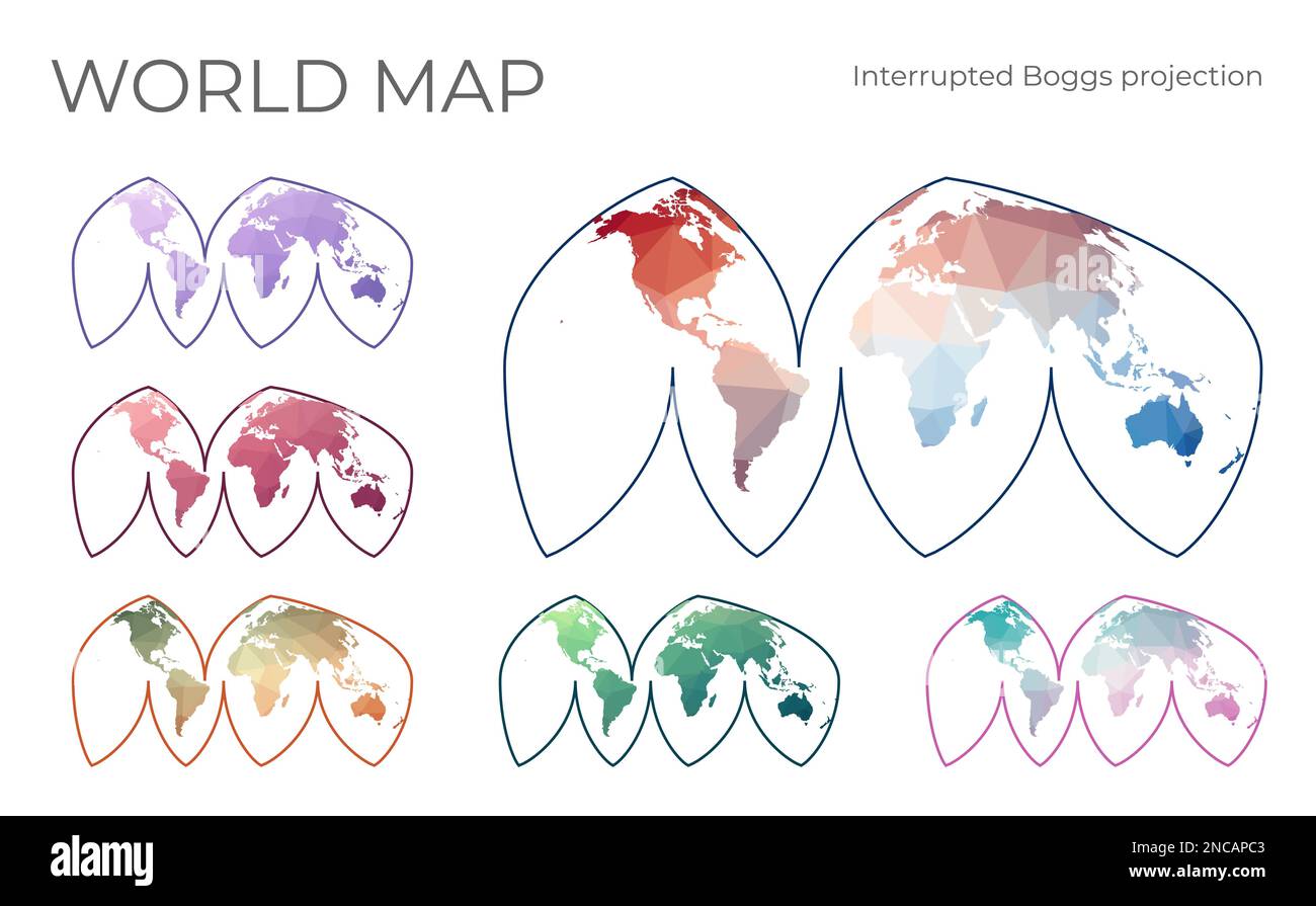 Low Poly World Map Set. Boggs interrupted eumorphic projection ...