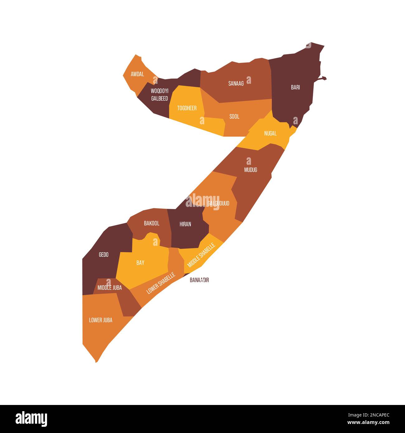 Somalia political map of administrative divisions - federal states ...