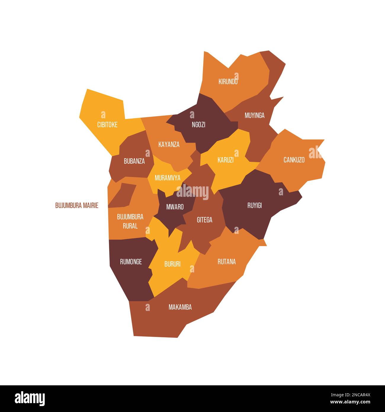 Burundi political map of administrative divisions - provinces. Flat ...