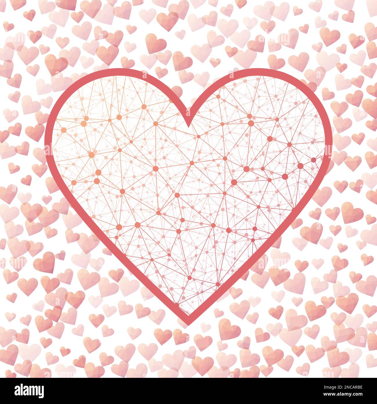 Cyber Love concept. Geometric heart mesh in orange pink color shades ...