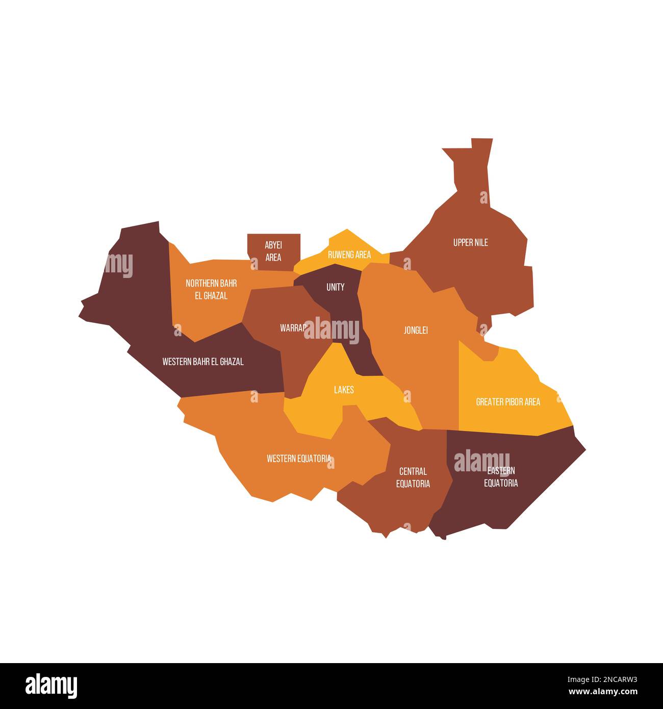 South Sudan political map of administrative divisions - states ...