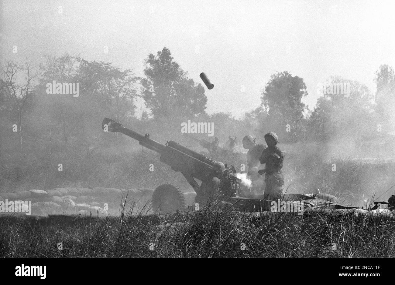 Artillery of the 173rd airborne brigade fires a series of ...