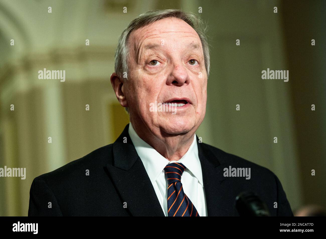 U.S. Senator Dick Durbin (D-IL) speaking at a press conference ...