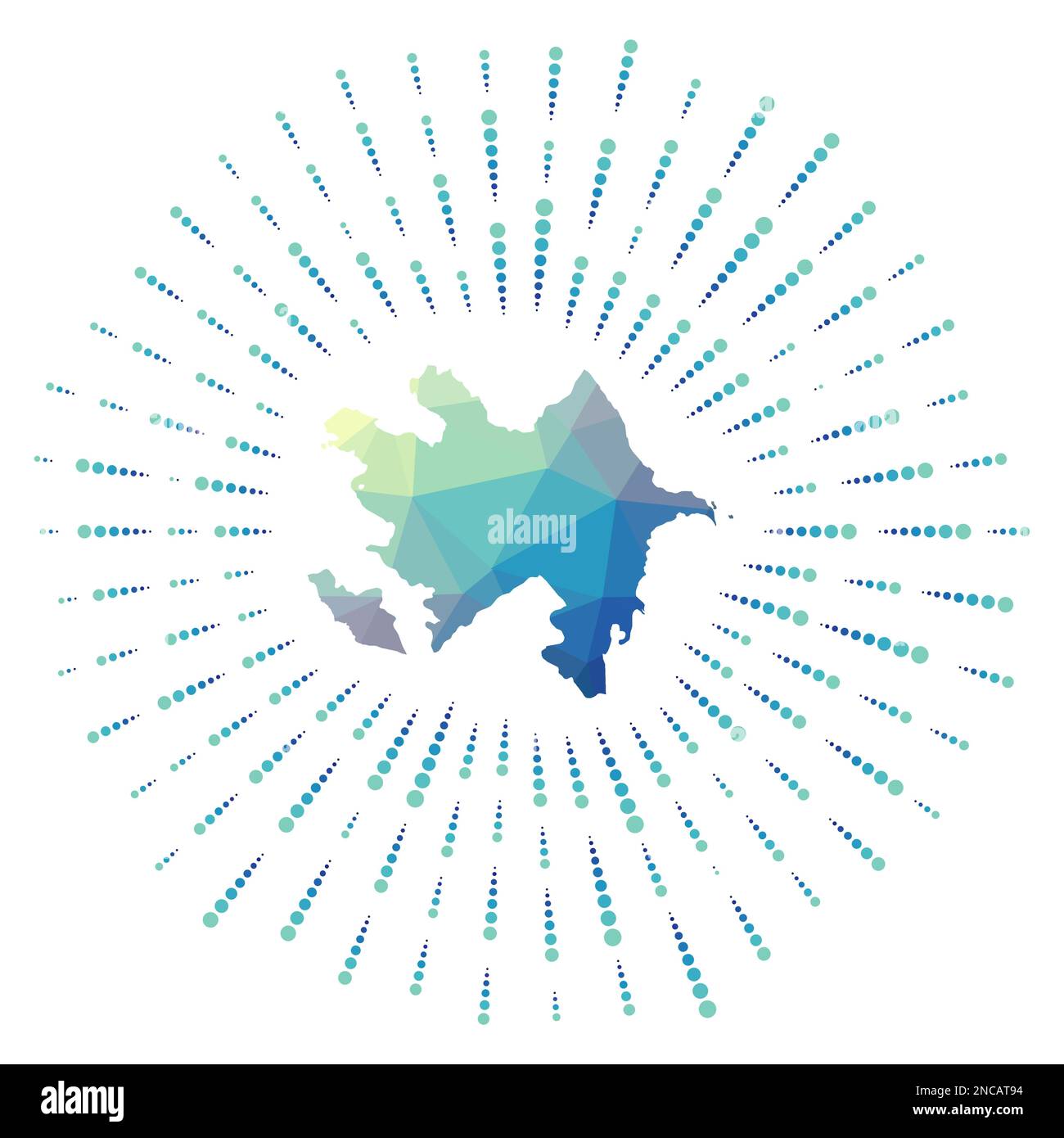Shape of Azerbaijan, polygonal sunburst. Map of the country with ...