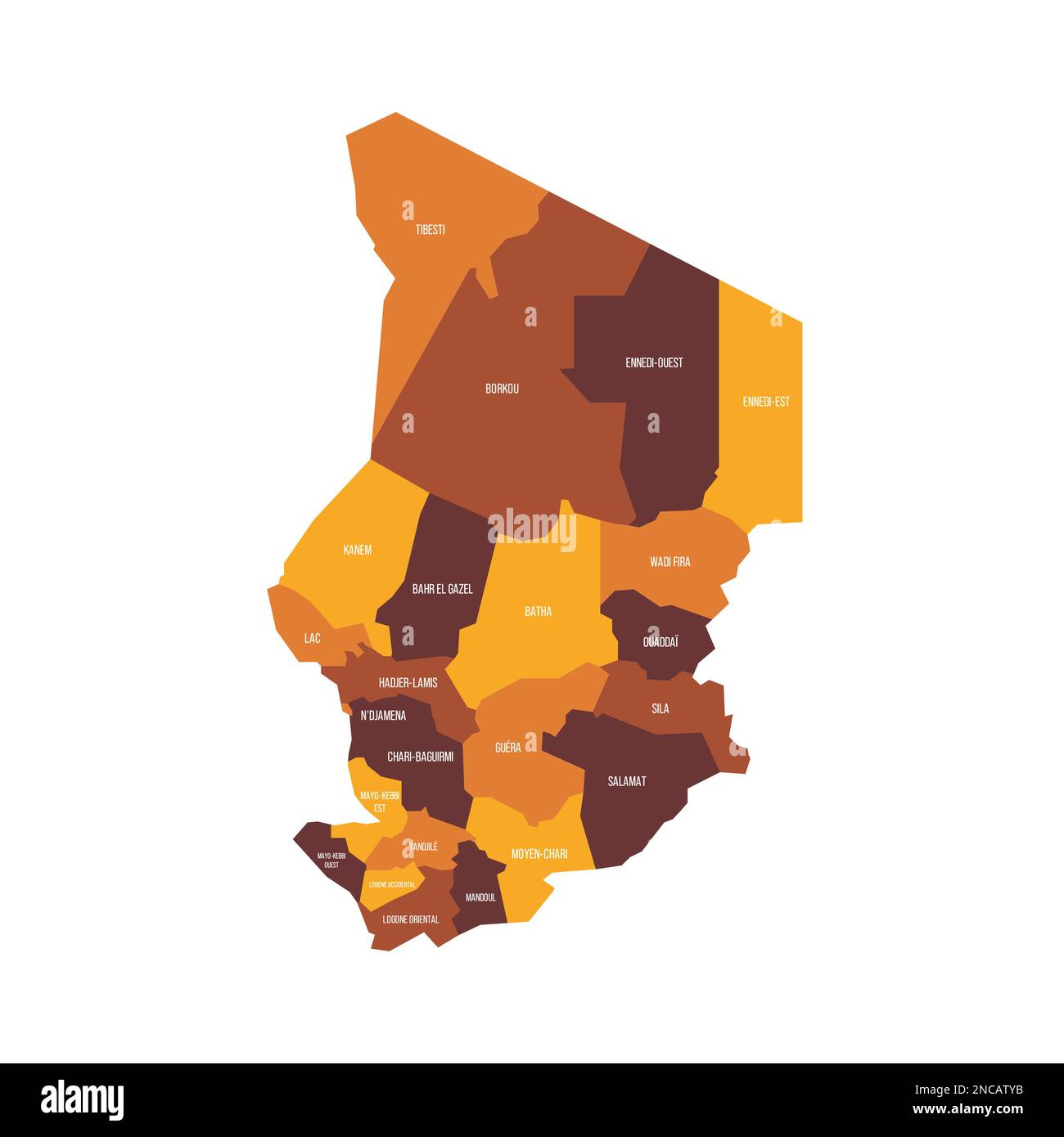 Chad political map of administrative divisions - regions. Flat vector ...