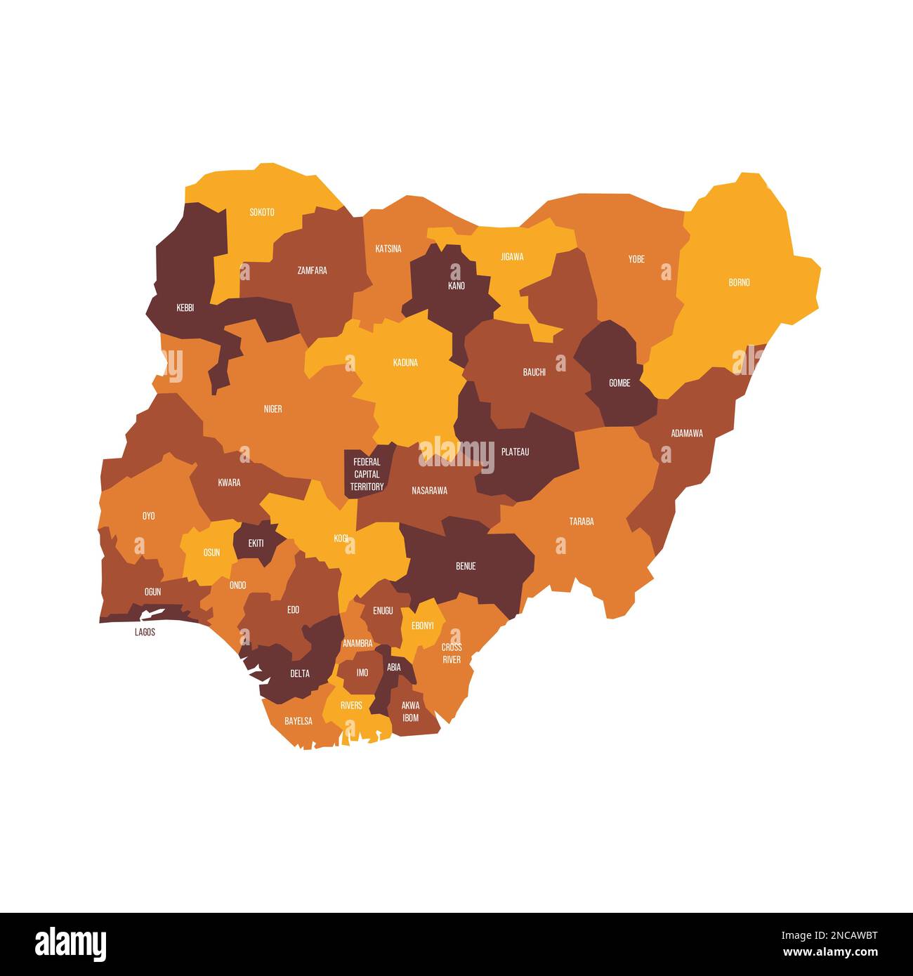 Nigeria political map of administrative divisions - states and federal ...