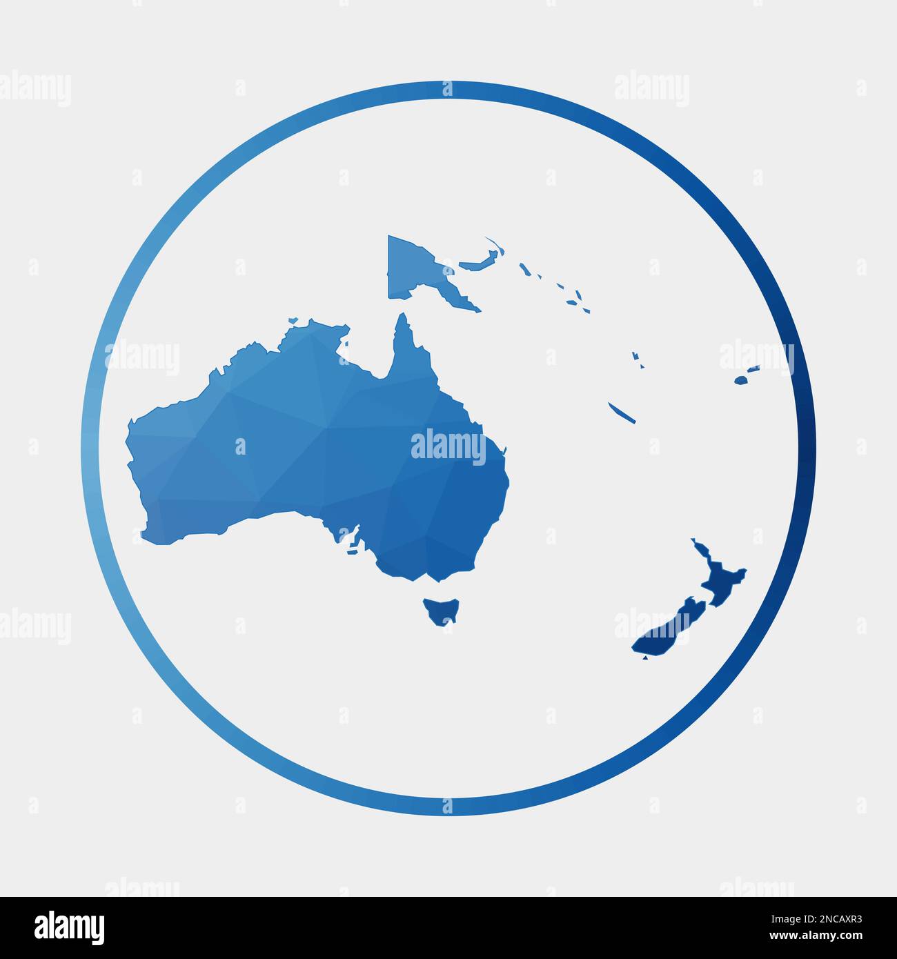 Oceania icon. Polygonal map of the continent in gradient ring. Round ...
