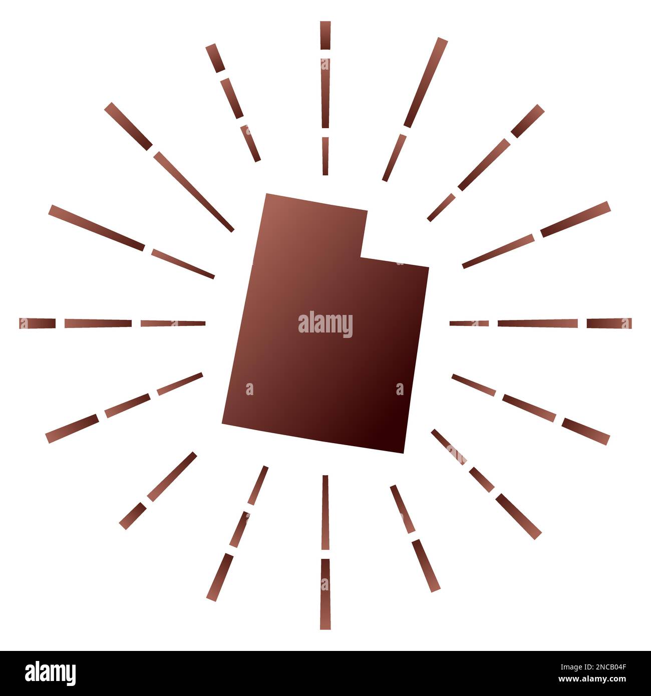 Utah gradiented sunburst. Map of the US state with colorful star rays ...