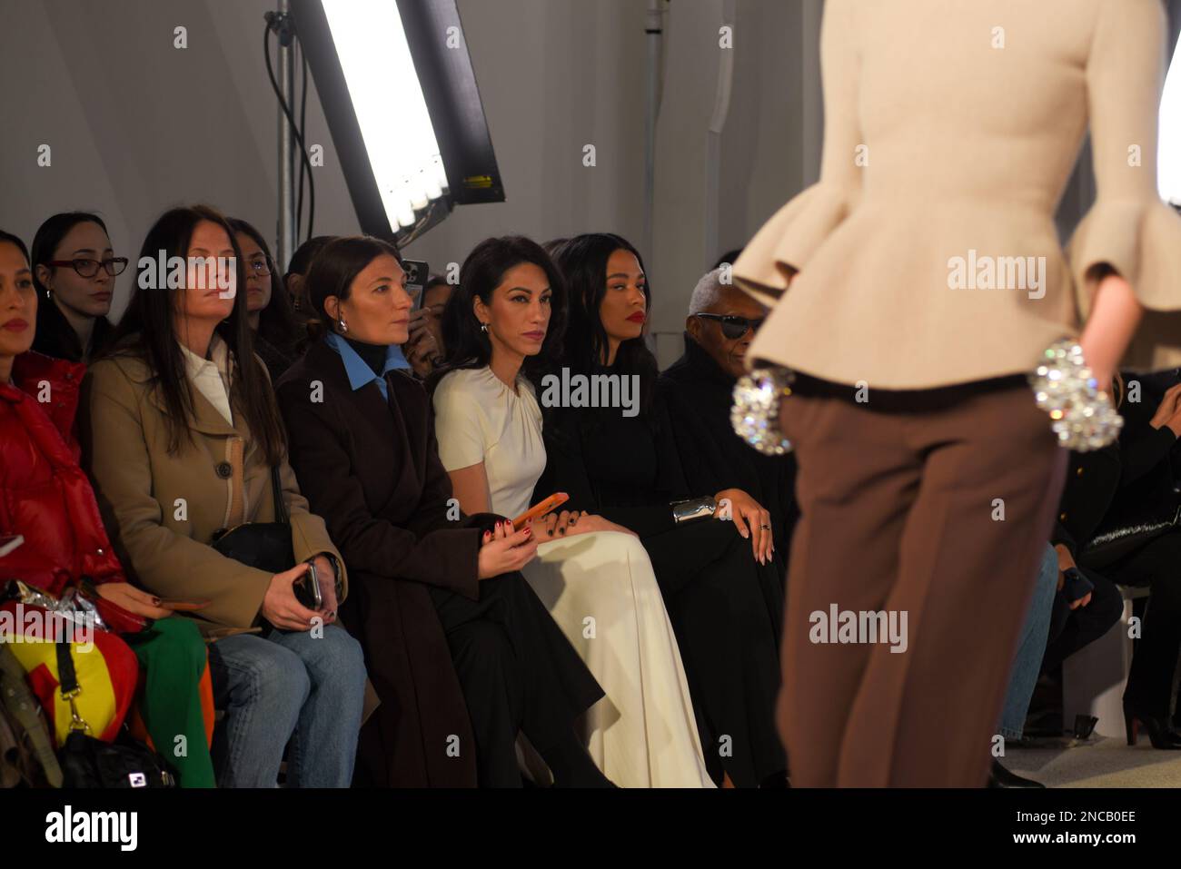 New York, NY on February 14, 2023. Huma Abedin looks on as models walk ...