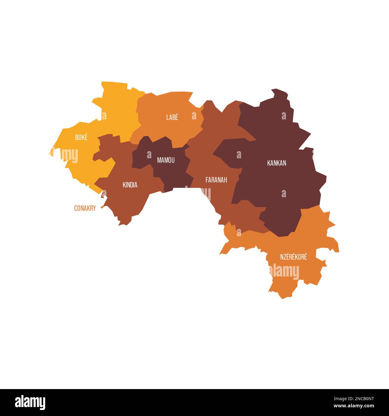 Guinea political map of administrative divisions - regions. Flat vector ...