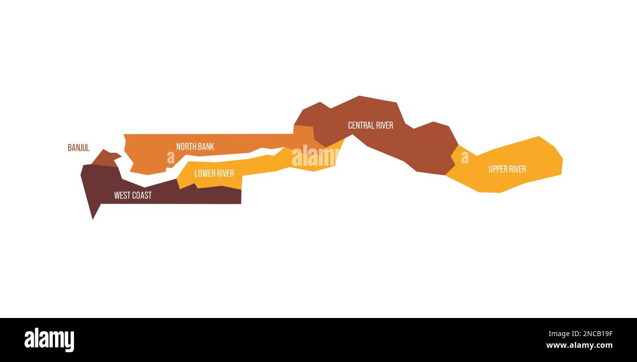 The Gambia political map of administrative divisions - regions and city ...