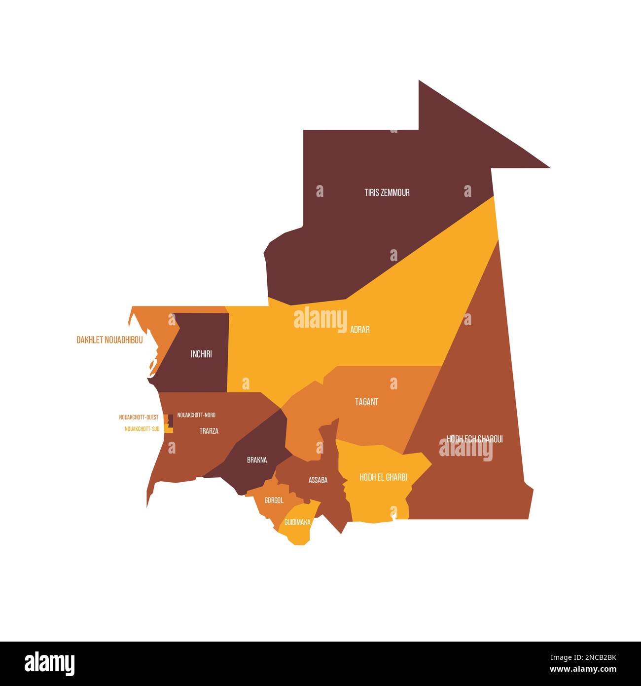 Mauritania political map of administrative divisions - regions and ...