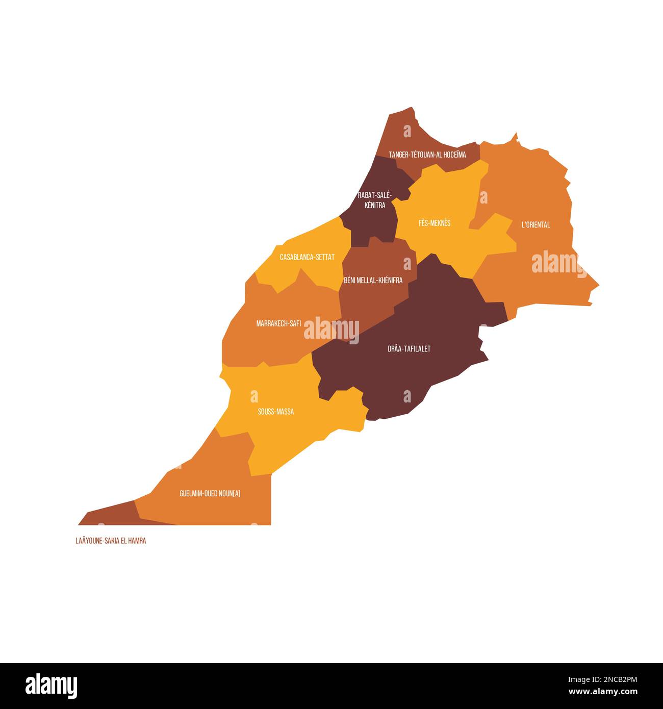 Morocco political map of administrative divisions - regions. Flat ...