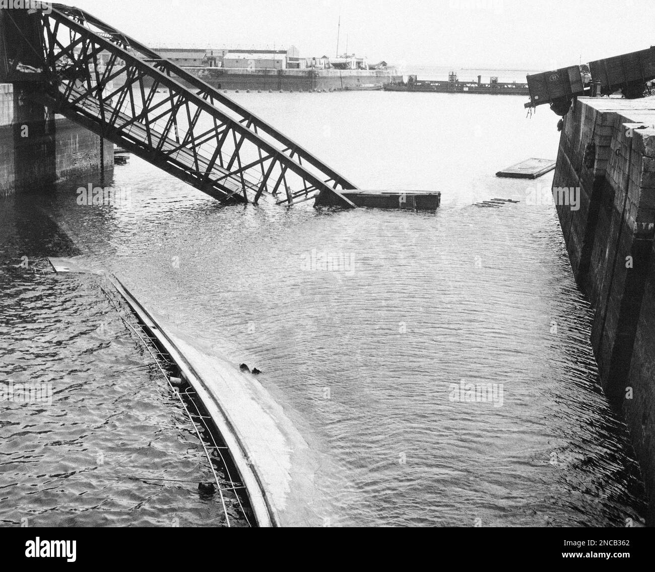 A German blockade looking west through Passe Sud in Cherbourg Harbor ...