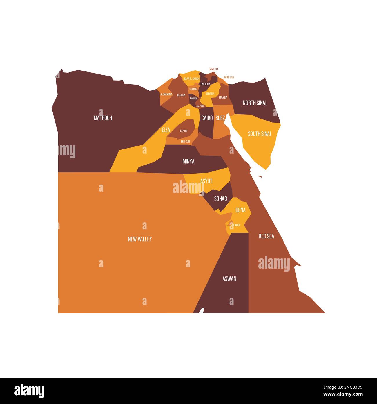 Egypt political map of administrative divisions - governorates. Flat ...