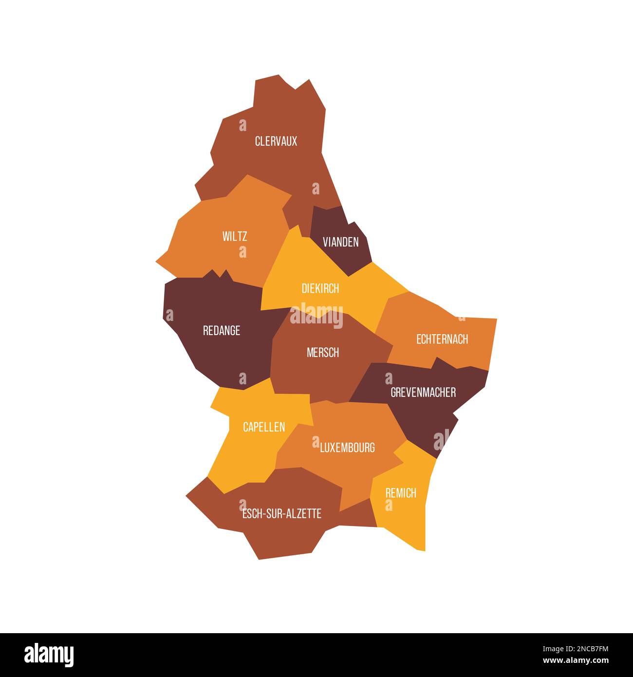 Luxembourg political map of administrative divisions - cantons. Flat ...